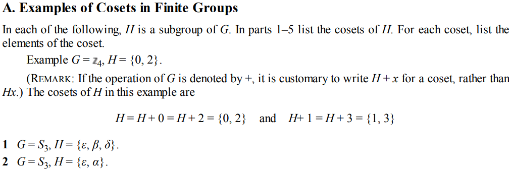 Solved This is over the chapter of Counting Cosets for | Chegg.com