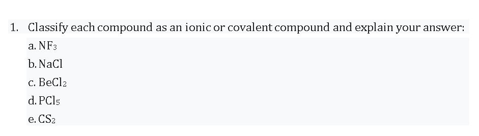 Solved Classify each compound as an ionic or covalent | Chegg.com