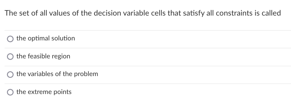 Solved The Set Of All Values Of The Decision Variable Cells