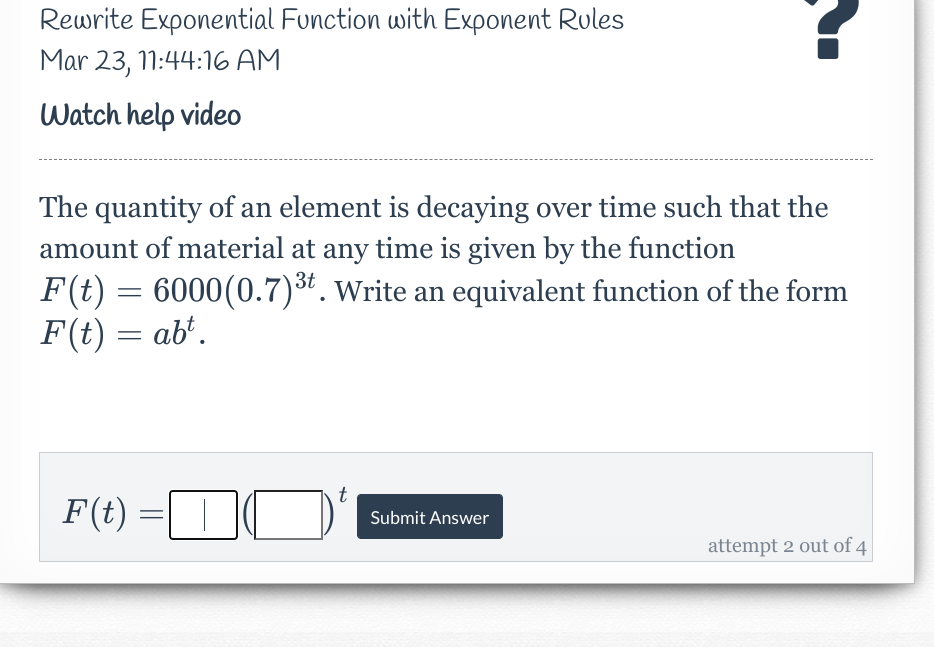 Solved Rewrite Exponential Function with Exponent Rules Mar | Chegg.com
