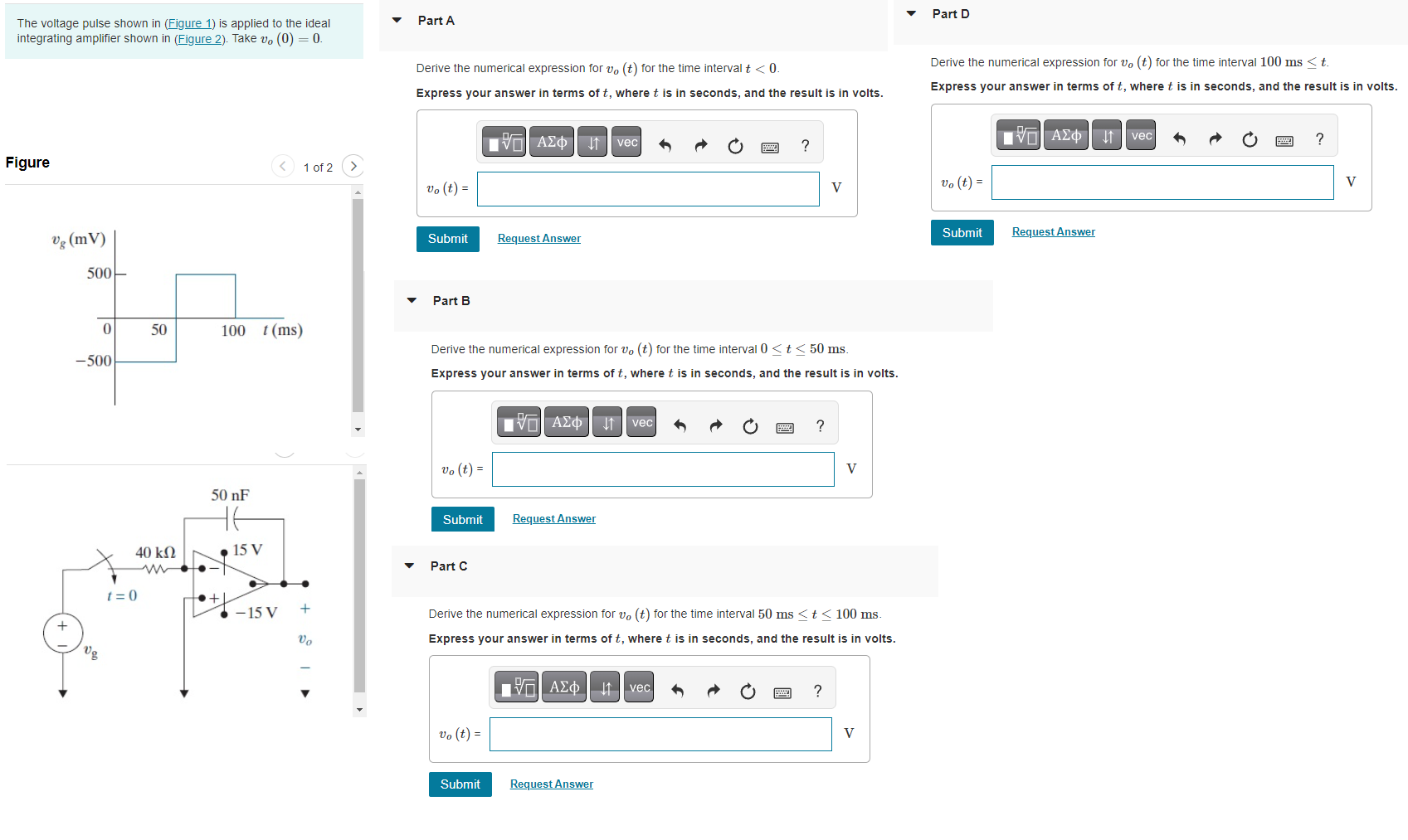Solved The voltage pulse shown in (Figure 1) is applied to | Chegg.com
