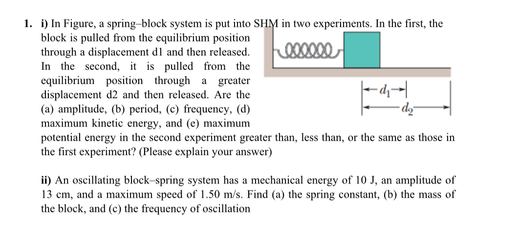 Solved a 1. i) In Figure, a spring-block system is put into | Chegg.com