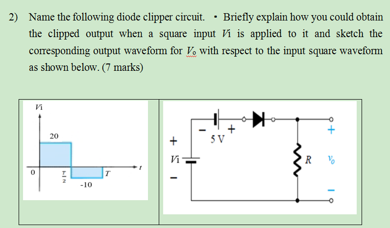 Solved 2) Name the following diode clipper circuit. Briefly | Chegg.com
