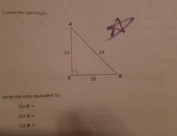 Solved Consider this right triangle. 21 29 20 Write the | Chegg.com