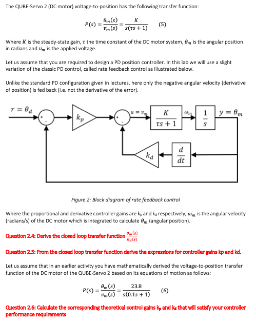 Solved The QUBE-Servo 2 (DC motor) voltage-to-position has | Chegg.com