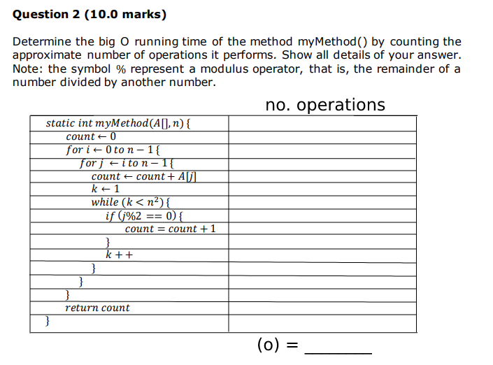 Solved Number of operations for each line and determine the | Chegg.com