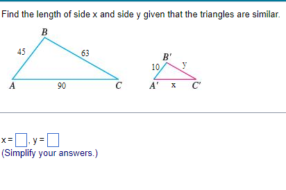 Solved Find the length of side x and side y given that the | Chegg.com