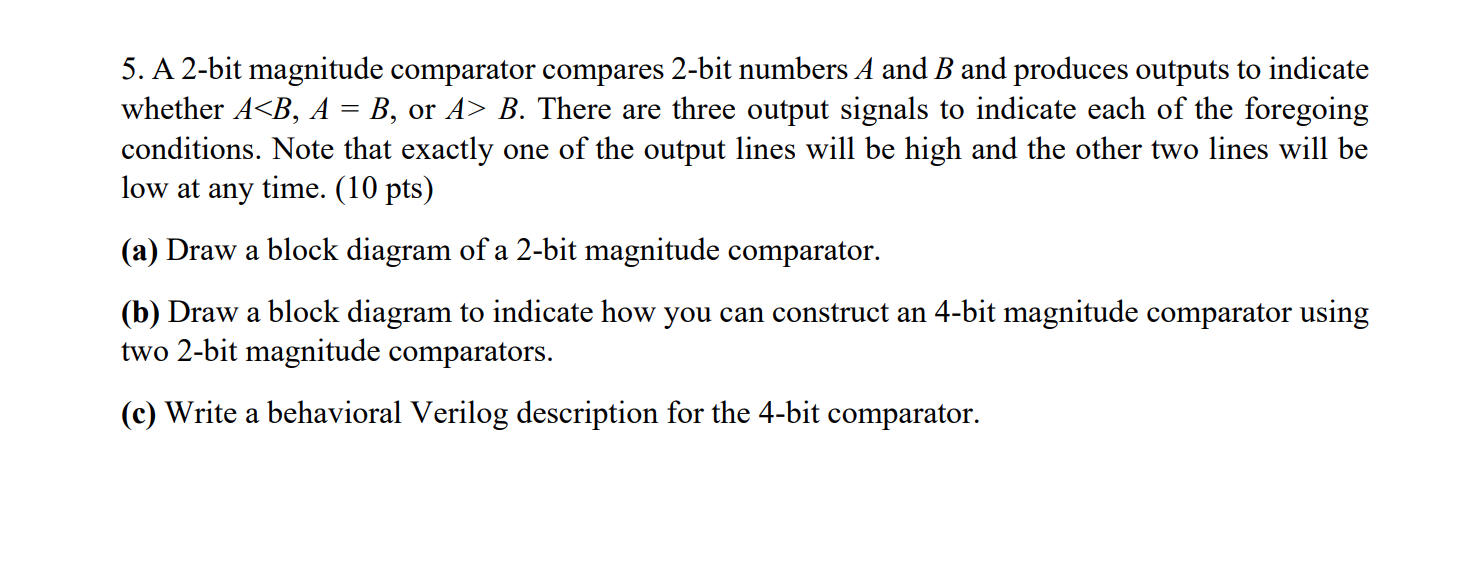 Solved = 5. A 2-bit magnitude comparator compares 2-bit | Chegg.com