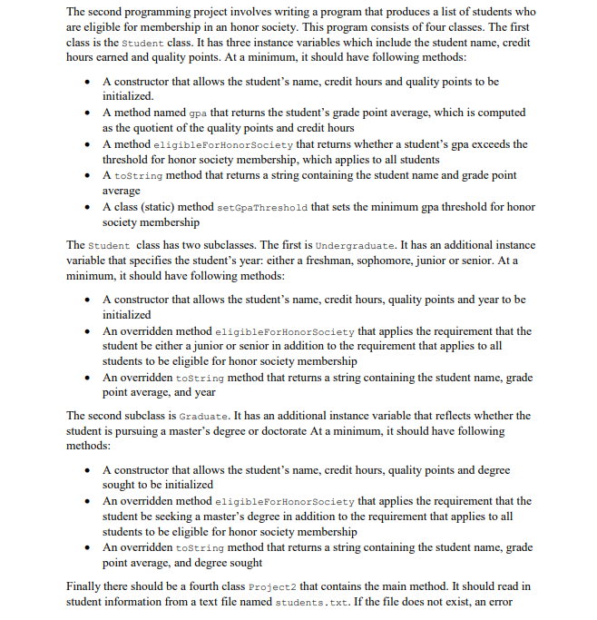 Solved The second programming project involves writing a | Chegg.com