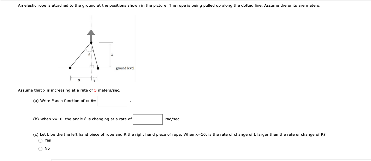 Solved An elastic rope is attached to the ground at the | Chegg.com