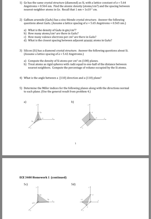 Solved 1) Ge has the same crystal structure (diamond) as Si, | Chegg.com