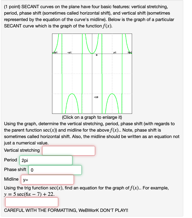 Solved (1 point) SECANT curves on the plane have four basic | Chegg.com