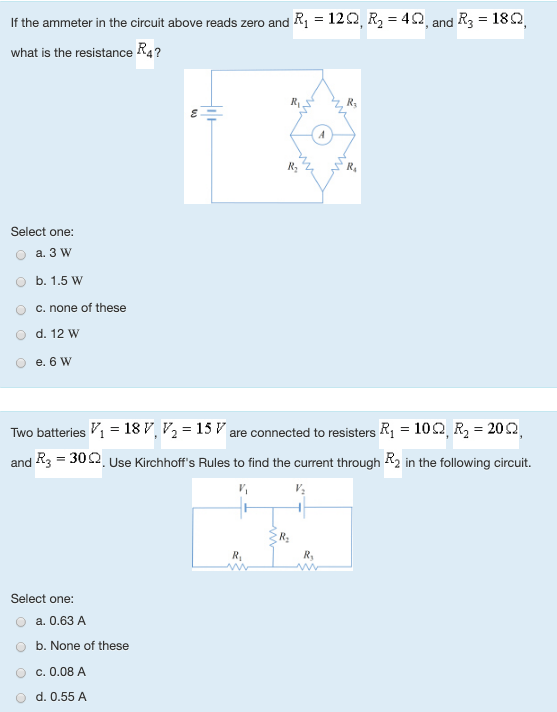 Solved If the ammeter in the circuit above reads zero and R1 | Chegg.com