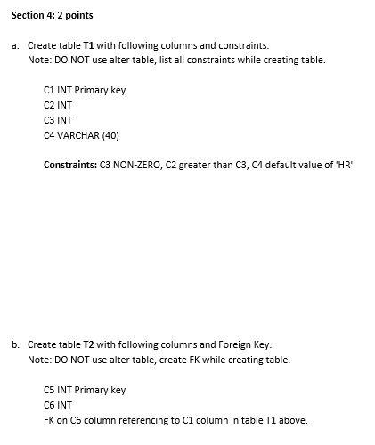 Solved a. Create table T1 with following columns and | Chegg.com
