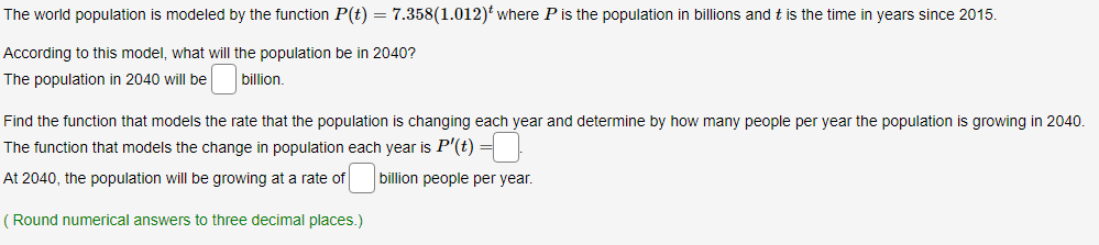 Solved The world population is modeled by the function | Chegg.com