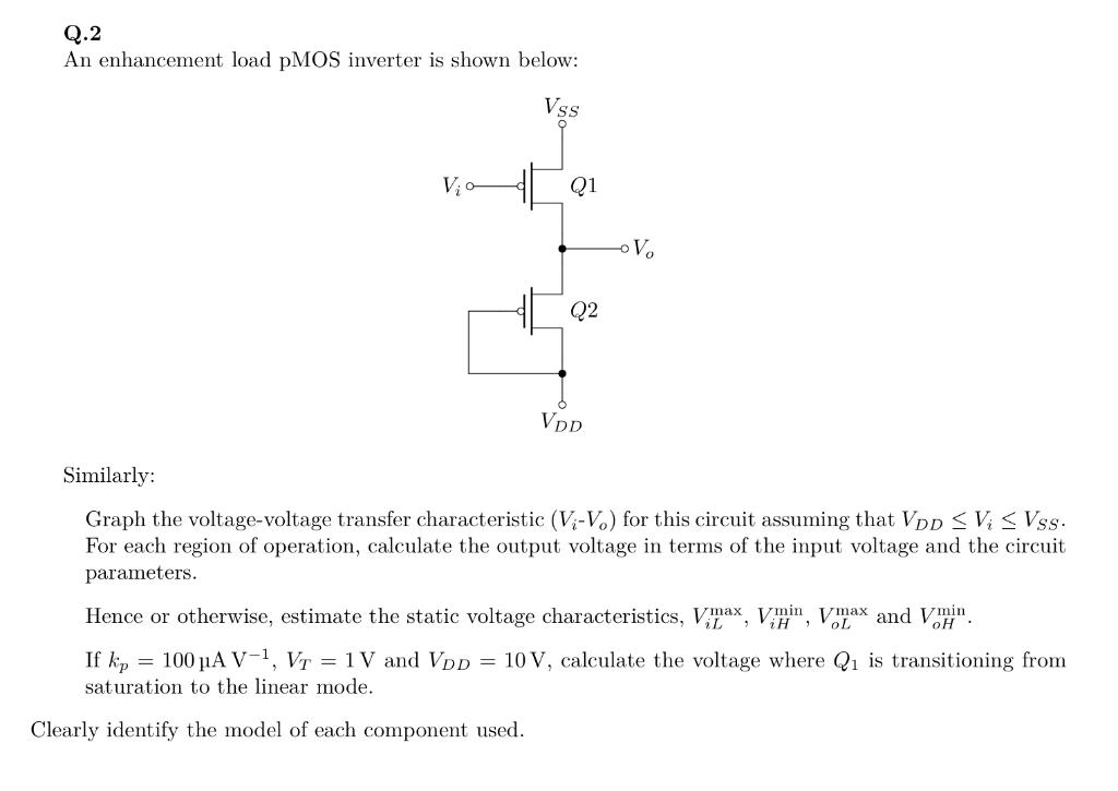 Solved Q.2 An enhancement load pMOS inverter is shown below: | Chegg.com