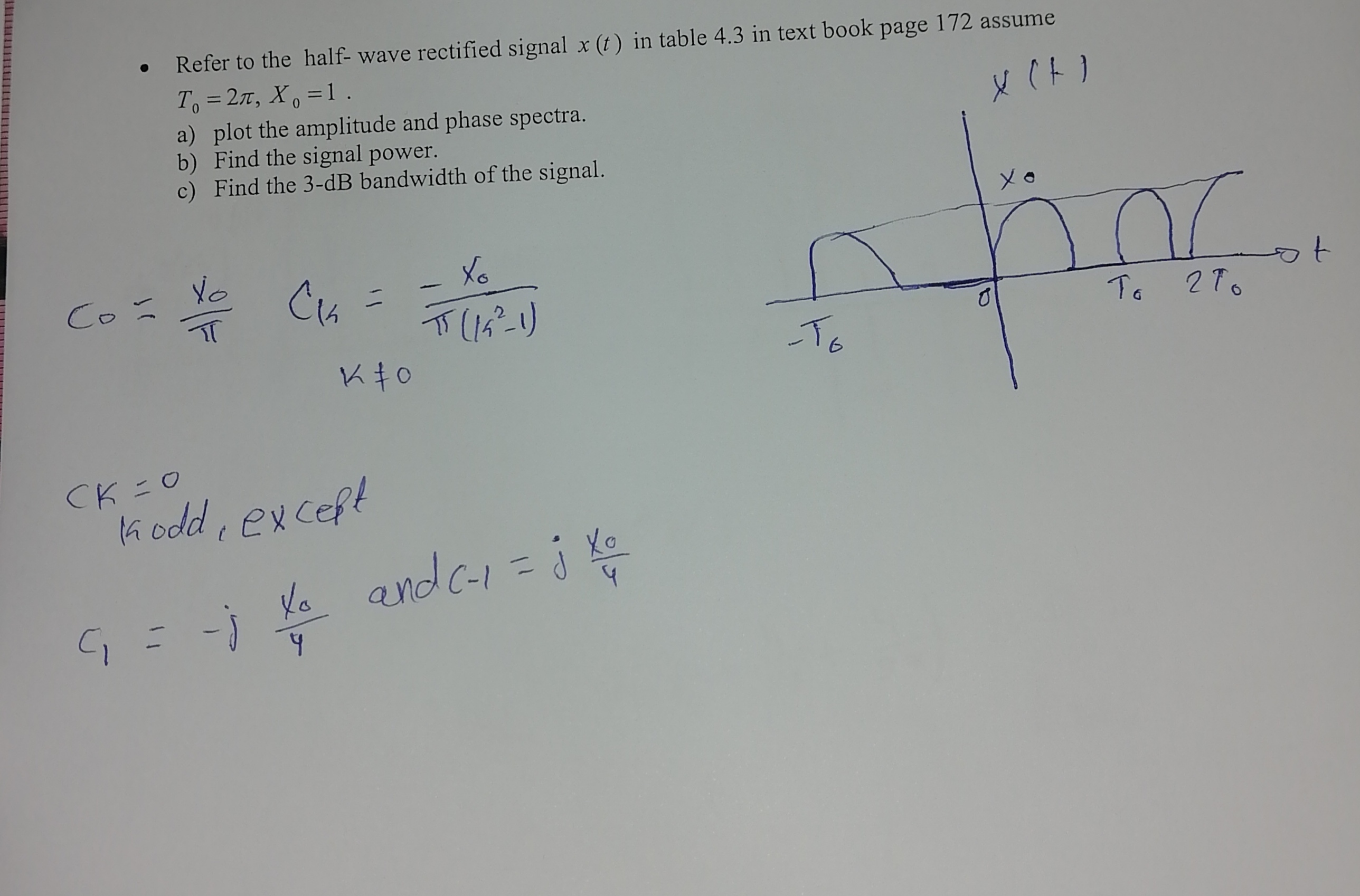 Solved Refer to the half- ﻿wave rectified signal x(t) ﻿in | Chegg.com