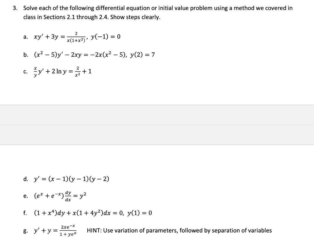 Solved 3. Solve each of the following differential equation | Chegg.com