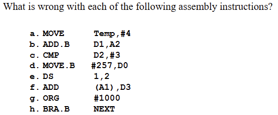 Solved What is wrong with each of the following assembly | Chegg.com