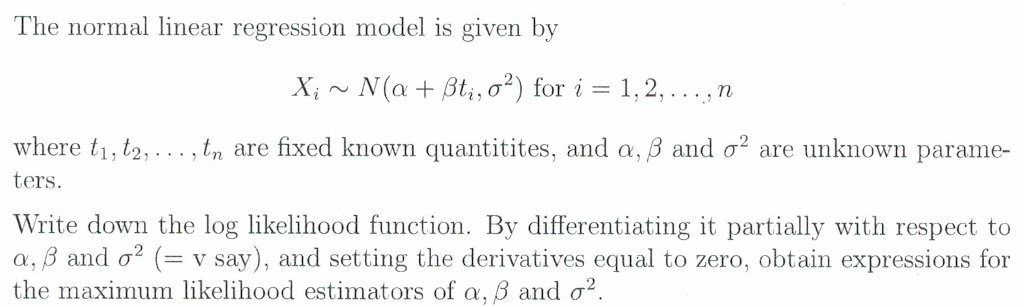 Solved The normal linear regression model is given by Xi ~ | Chegg.com