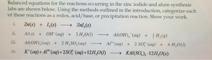 Solved Balanced equations for the reactions occurring in the | Chegg.com