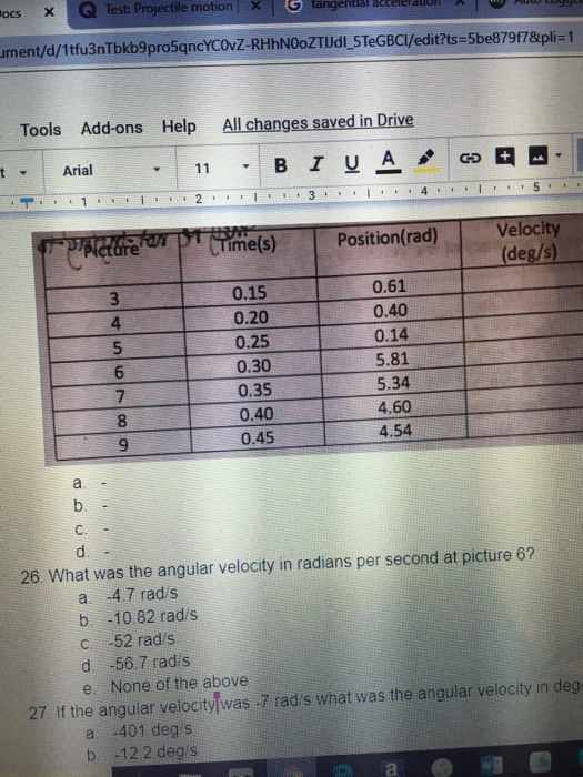 Solved What was the angular velocity in radians per second | Chegg.com