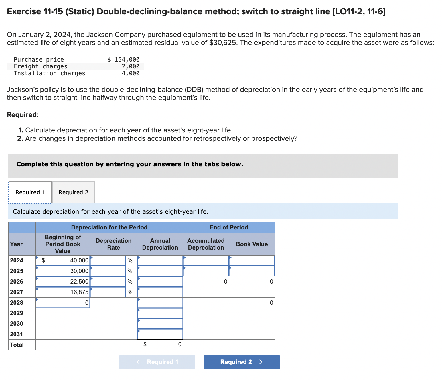 Solved Exercise 11-15 (Static) ﻿Double-declining-balance | Chegg.com