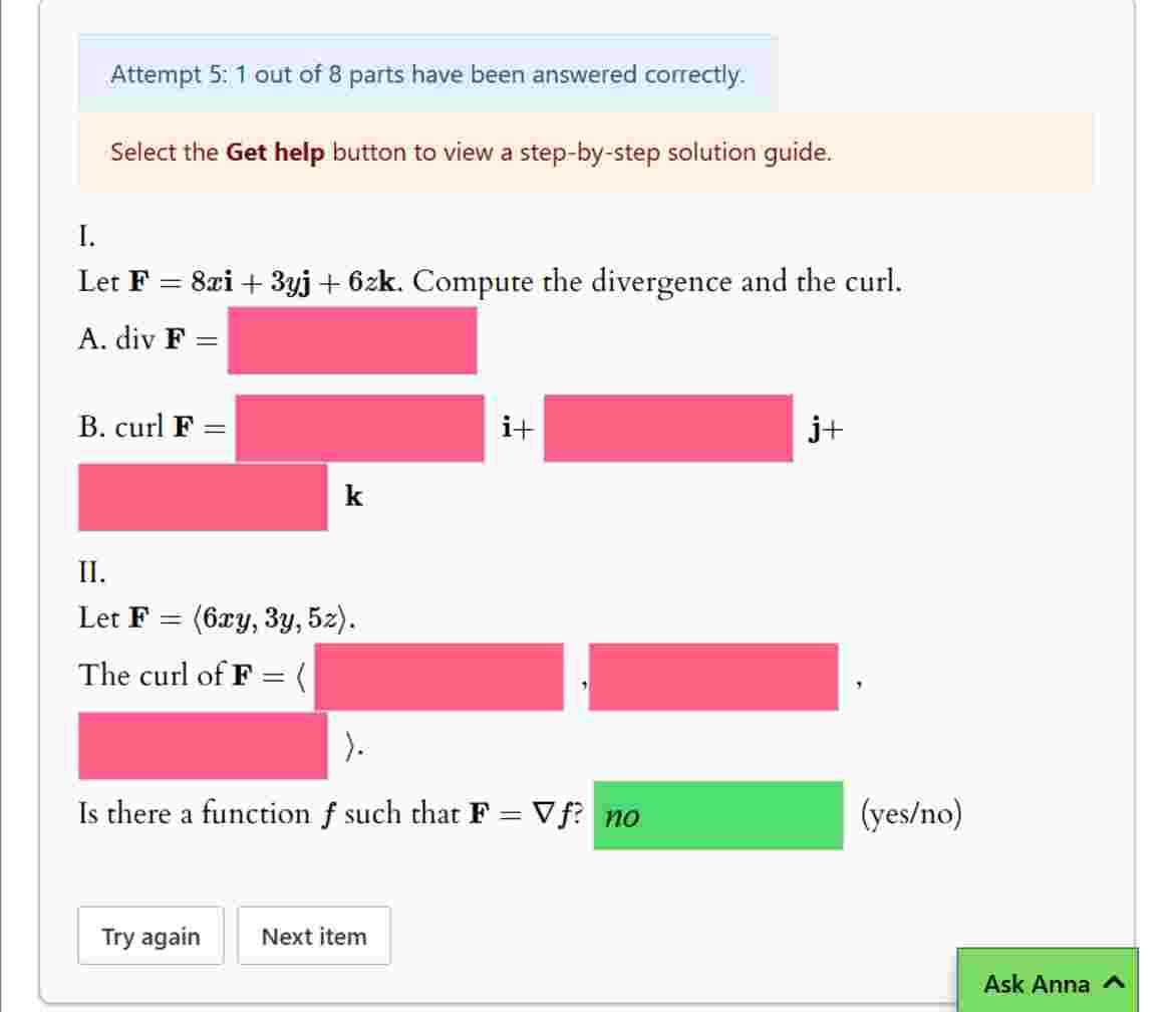 Solved Attempt 5: 1 ﻿out of 8 ﻿parts have been answered | Chegg.com