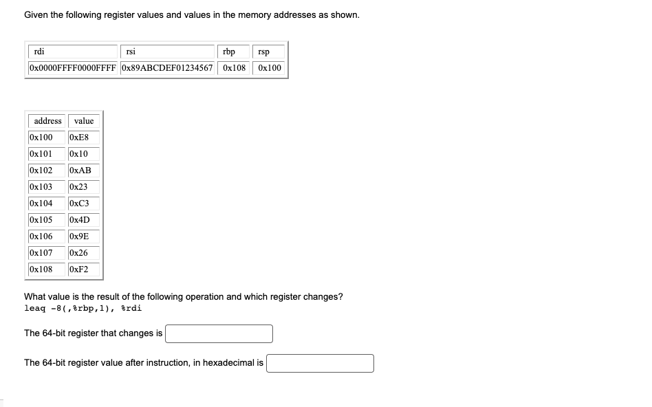 Solved Given the following register values and values in the | Chegg.com