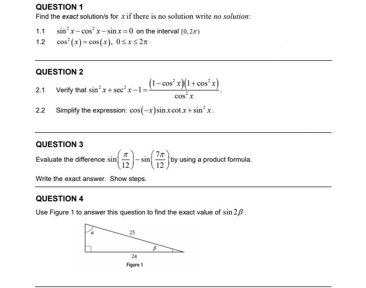 Solved Do not use a calculator.QUESTION 1Find the exact | Chegg.com
