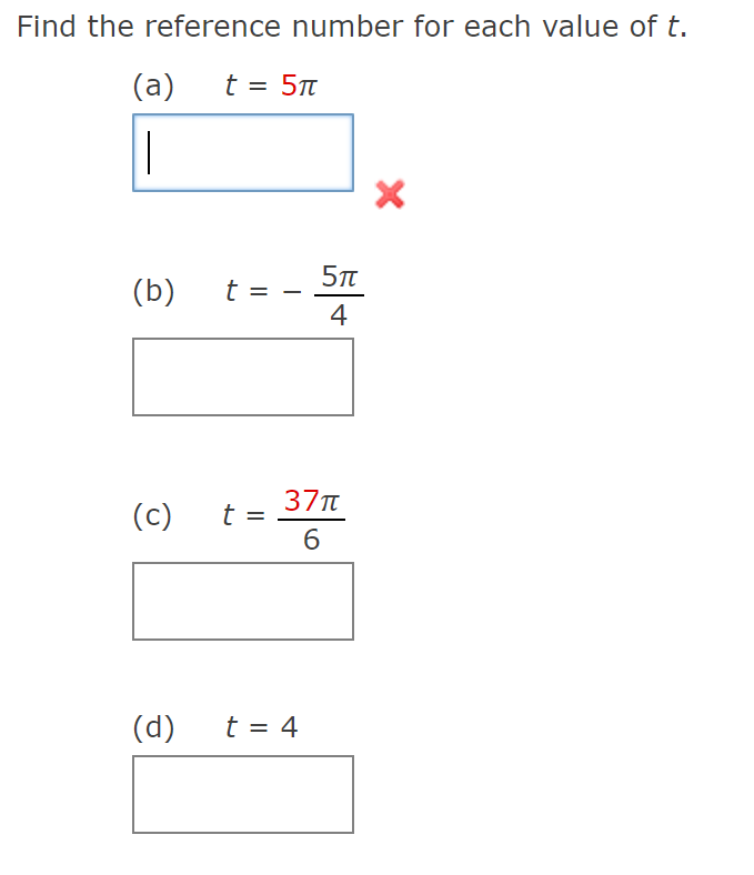 Solved Find the reference number for each value of t. (a) t | Chegg.com