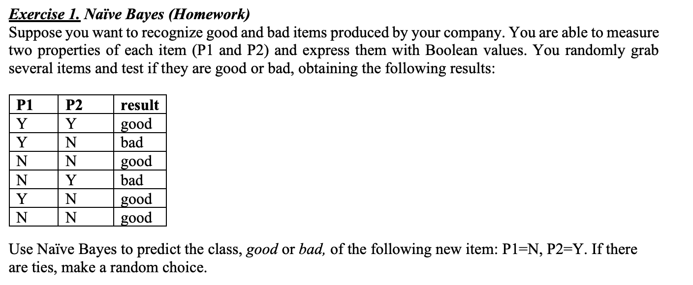 Solved Exercise 1. Naïve Bayes (Homework) Suppose you want | Chegg.com