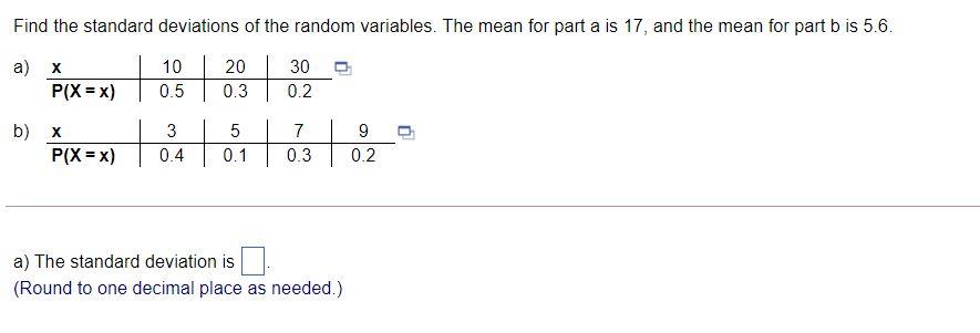 Solved Find the standard deviations of the random variables. | Chegg.com