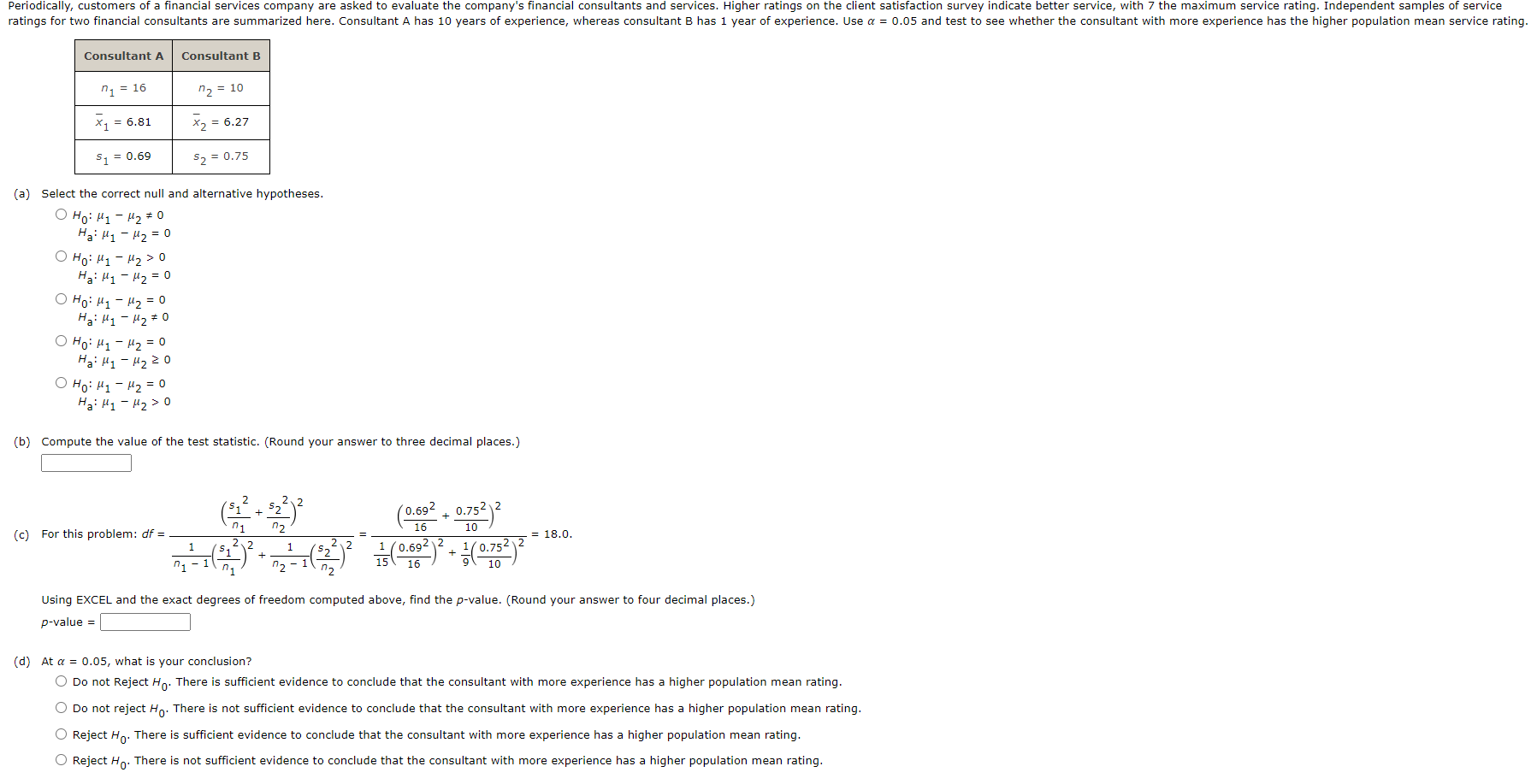 Solved (a) Select the correct null and alternative | Chegg.com