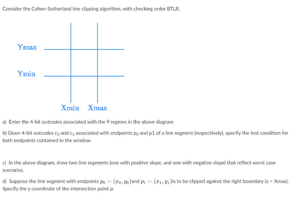 Solved Consider the Cohen-Sutherland line clipping | Chegg.com