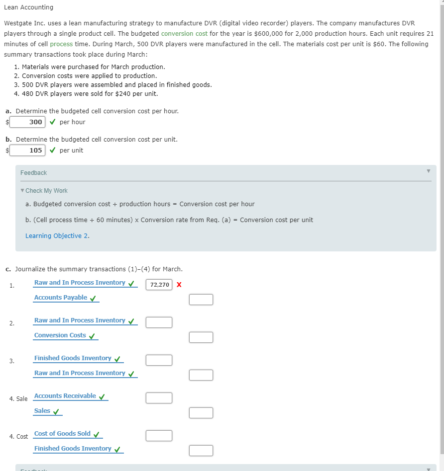 Solved Lean Accounting Westgate Inc. uses a lean | Chegg.com