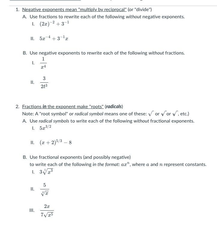 Solved 1. Negative exponents mean "multiply by reciprocal" | Chegg.com