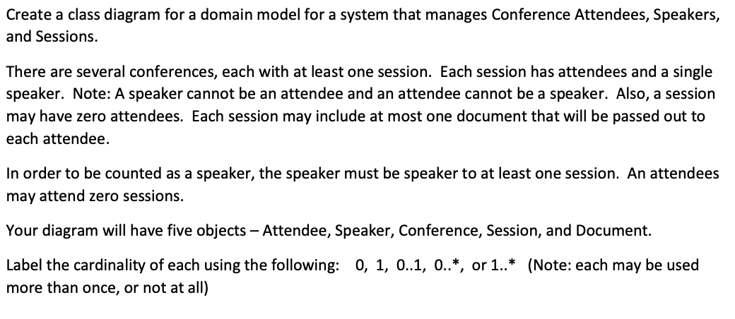 Solved Create a class diagram for a domain model for a | Chegg.com
