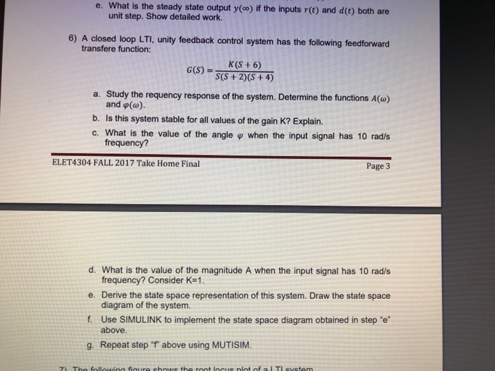 Solved e. What is the steady state output y(oo) if the | Chegg.com