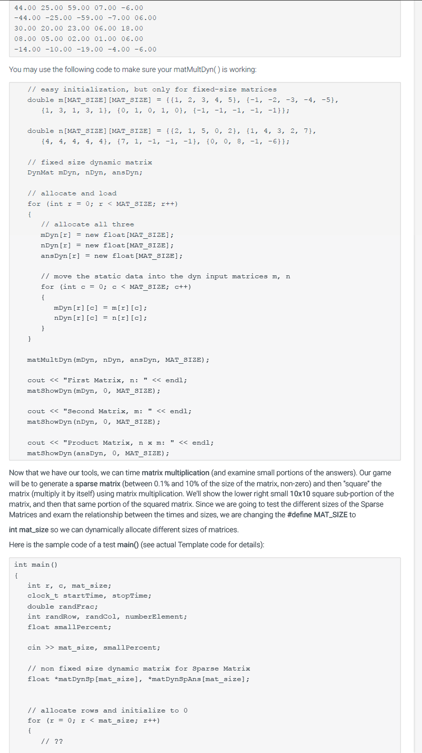 Solved A Dynamic Array Implementation for Large Matrices | Chegg.com