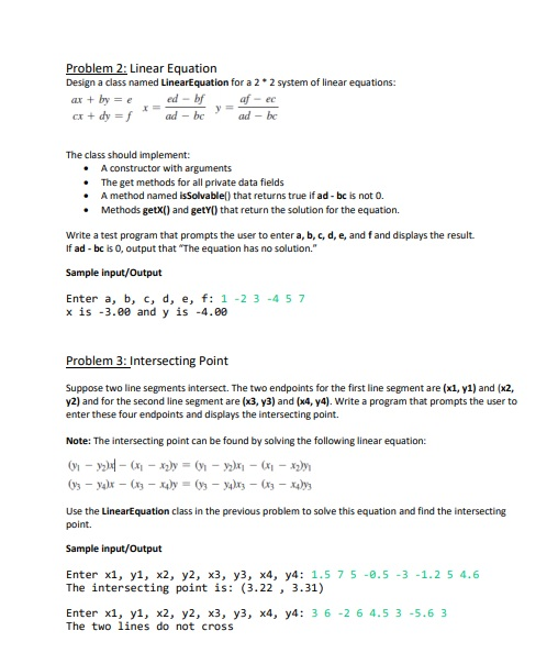Solved Problem 2: Linear Equation Design a class named | Chegg.com