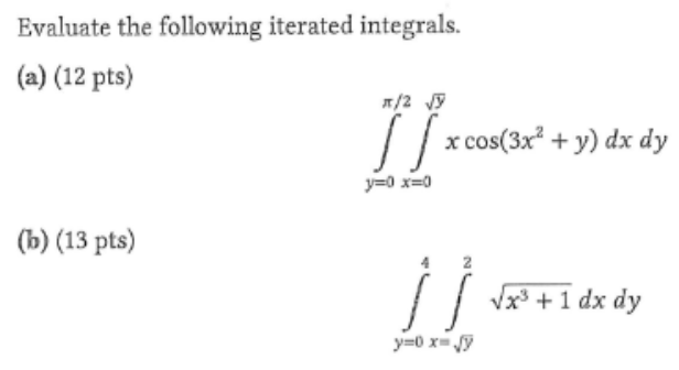 Solved Evaluate the following iterated integrals. (a) (12 | Chegg.com