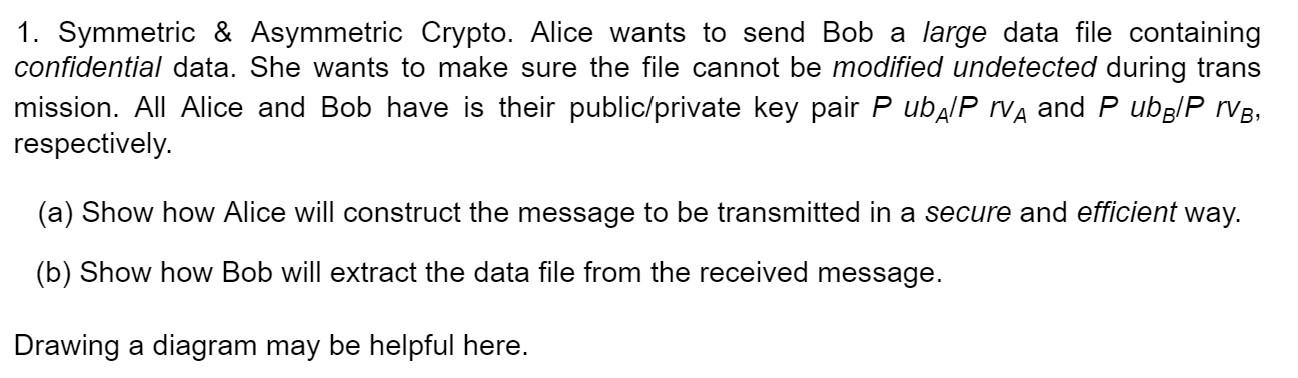 Solved 1. Symmetric \& Asymmetric Crypto. Alice wants to | Chegg.com