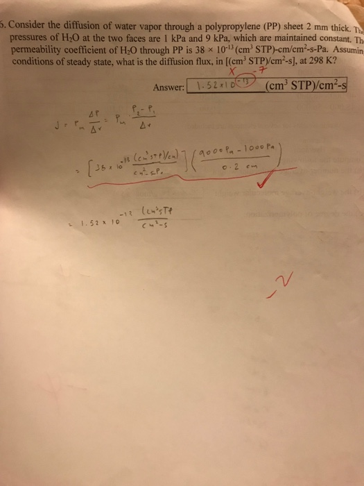 Solved 5. Consider the diffusion of water vapor through a | Chegg.com