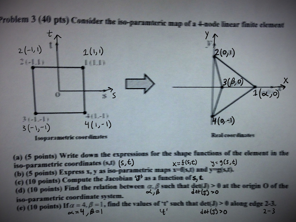 Consider the iso-parametric map of a 4-node linear | Chegg.com