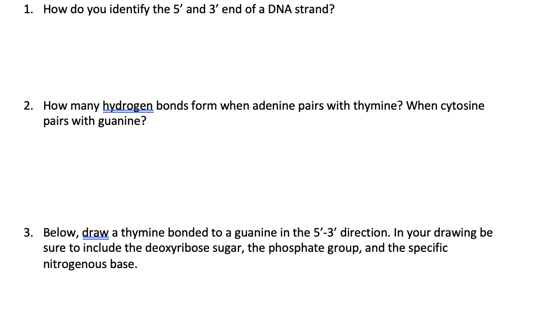 Solved 1. How do you identify the 5′ and 3′ end of a DNA | Chegg.com