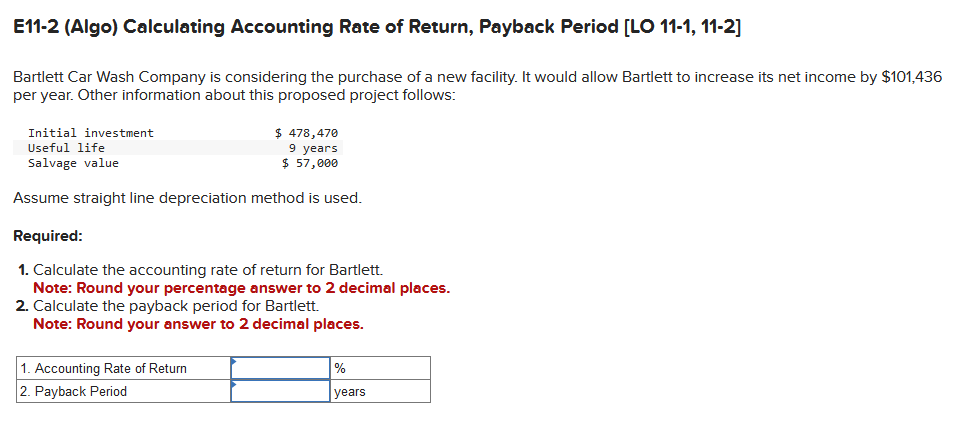 Solved E11-2 (Algo) Calculating Accounting Rate of Return, | Chegg.com