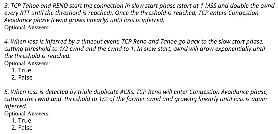 Solved 3. TCP Tahoe and RENO start the connection in slow | Chegg.com
