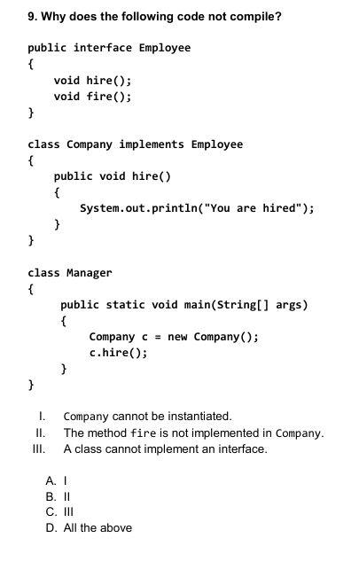 Solved 9. Why does the following code not compile? public | Chegg.com