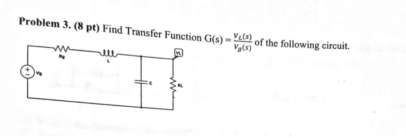 Solved Problem 3. (8 pt) Find Transfer Function G(s) = Vl(s) | Chegg.com